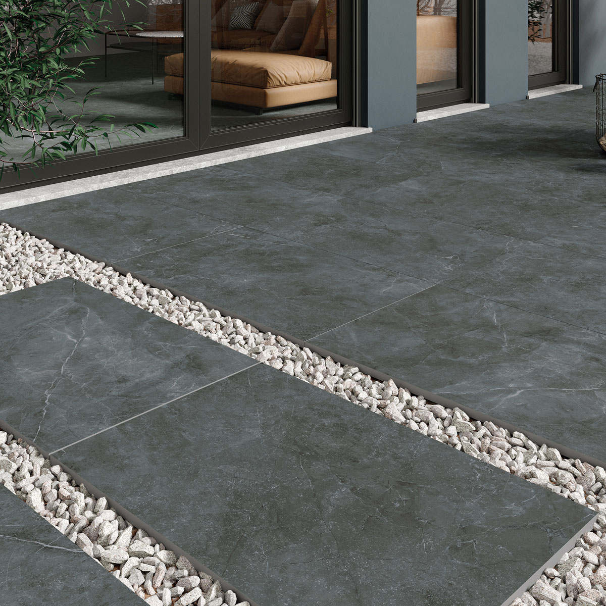 Amalfi Anthracite Dark Grey Porcelain Paving Slabs 900 X 600 X 20 Mm 42 Pieces 2268m² By
