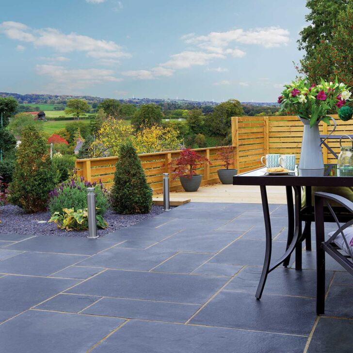 Kadapha Black Limestone Paving Slabs - Sawn Edge, Light Riven Patio ...