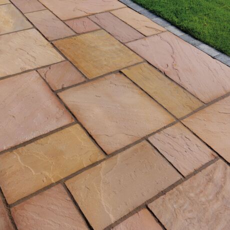 Modak Paving Stones - Orange/Peach Riven Indian Sandstone Patio Paving ...