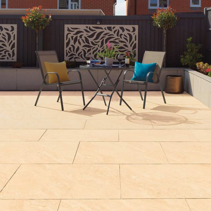 Stanford Ragstone Cream - Stone-Effect Porcelain Paving Slabs - Light ...
